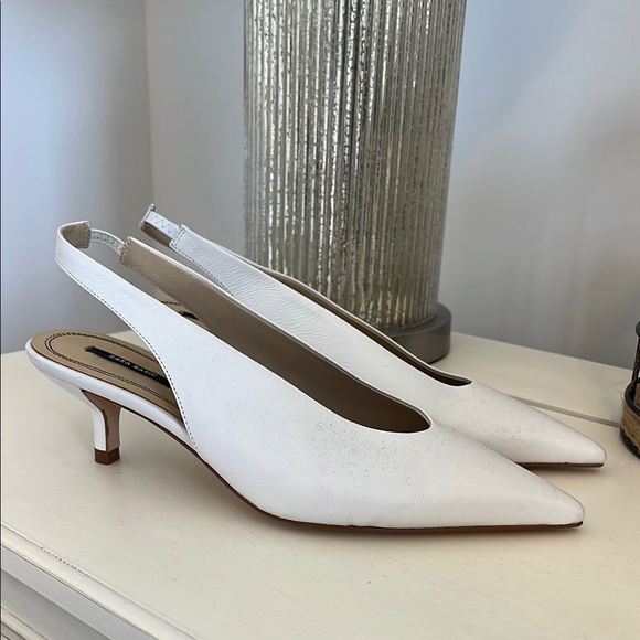 Zara | Shoes | Zara White Kitten Heel Slingbacks 39 | Poshmark